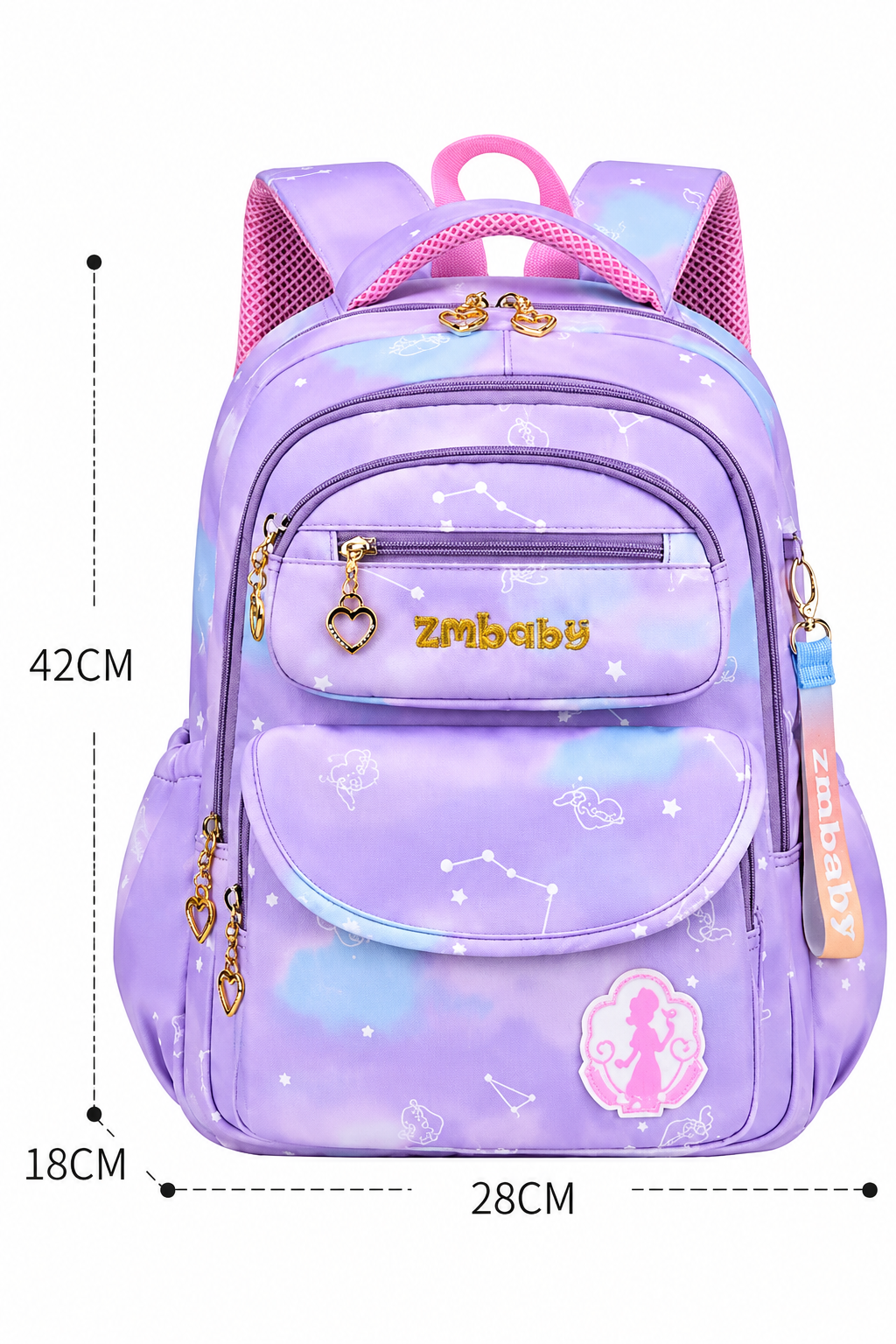 Школьный рюкзак ZMBABY для девочки, нейлон, 42х18х28 см, анатомическая спинка ЭВА, светоотражающие элементы
