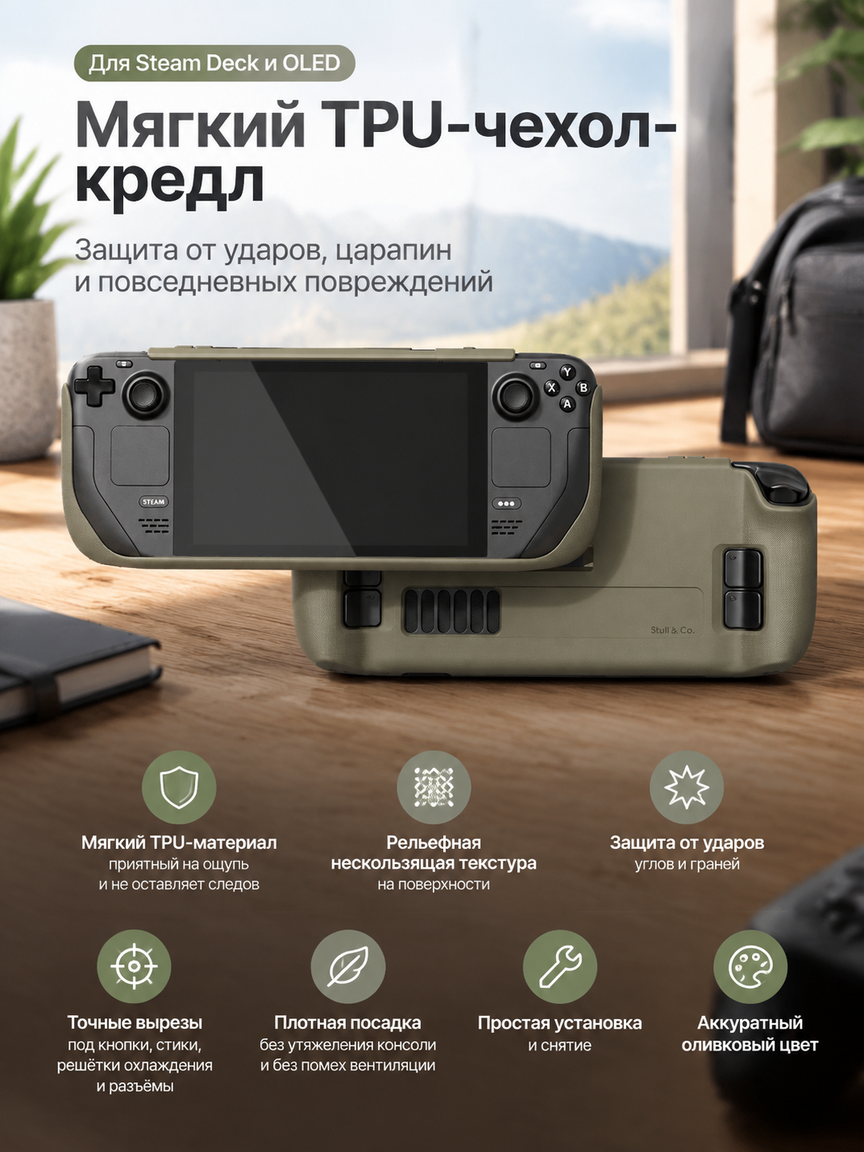 Мягкий TPU-чехол-кредл для Steam Deck и OLED: защита от ударов, нескользящая текстура