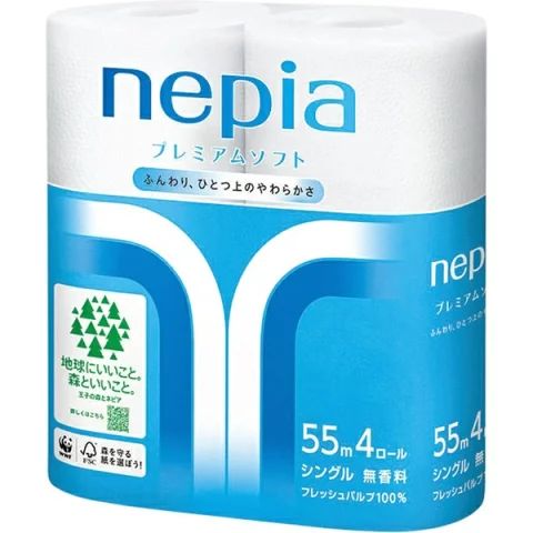 NEPIA Premium Soft Туалетная бумага Премиальная - увеличенная намотка - гипоаллергенная без флуоресцентных осветлителей 60 м, 4 рулона. Япония.