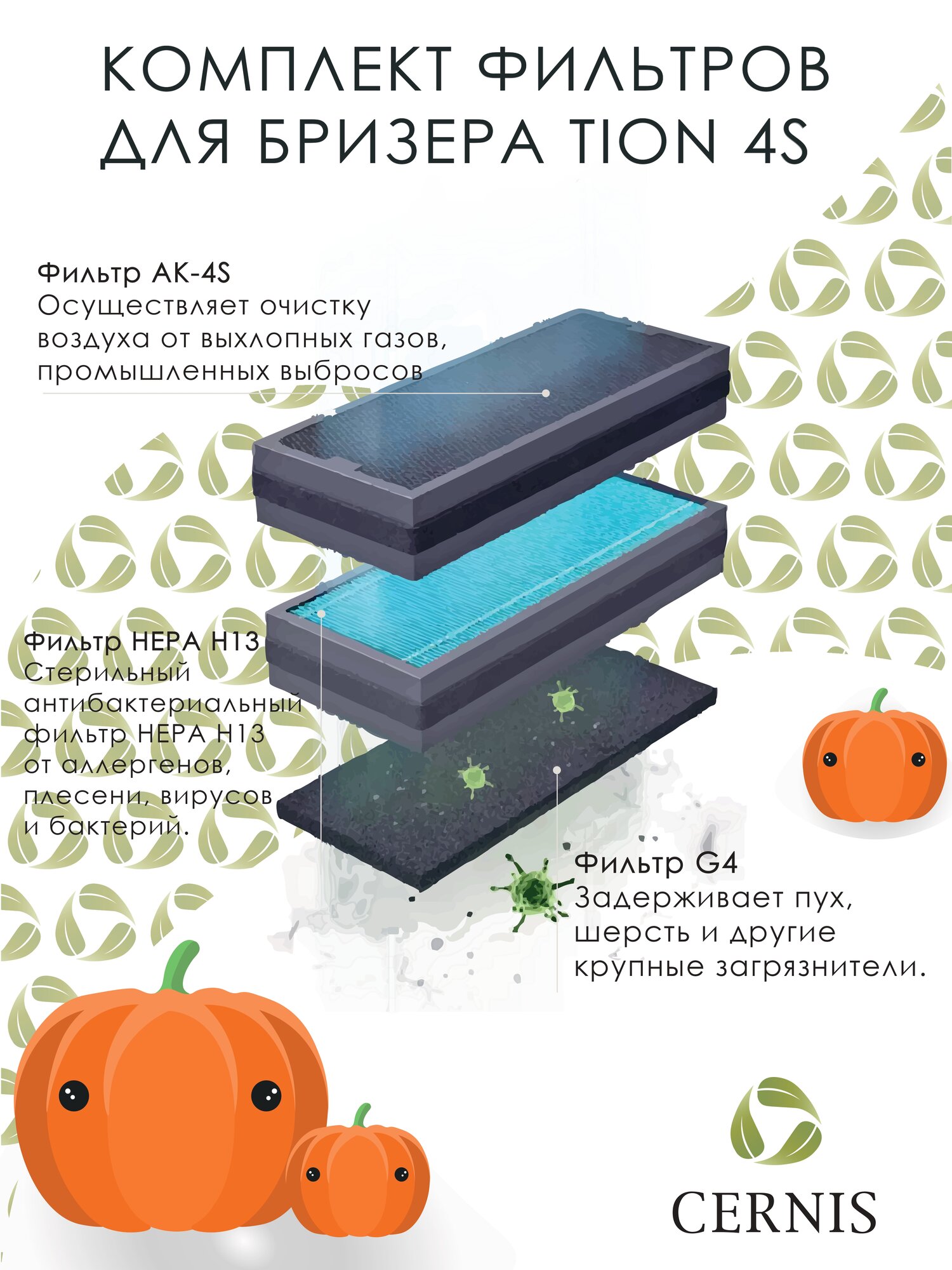 Комплект сменных фильтров для Бризера Tion 4S / Тион 4С (G4+HEPA H13+AK-4S)