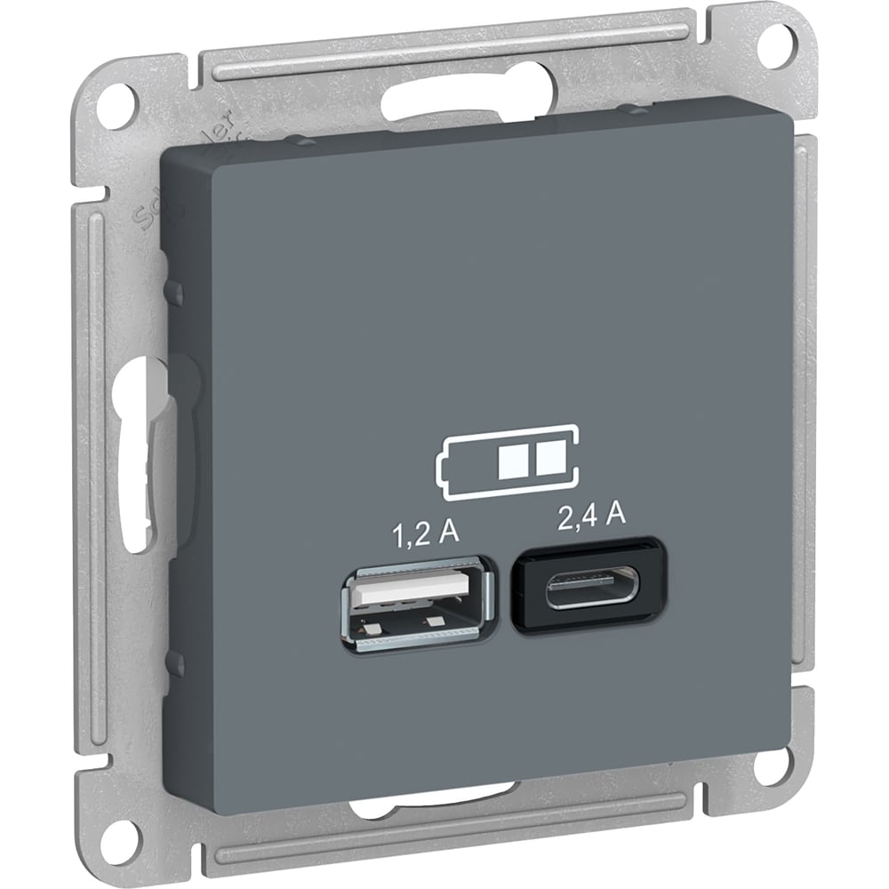 USB розетка Systeme Electric AtlasDesign Грифель A+С, 5В/2,4А, 2х5В/1,2А, механизм SE ATN000739