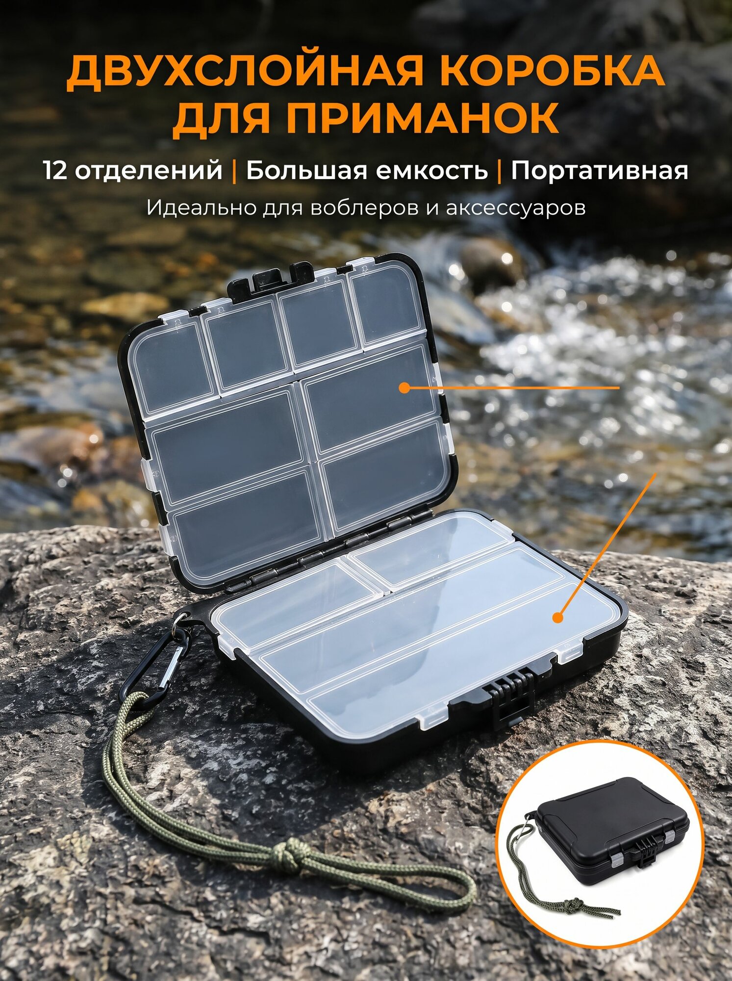 Коробочка кейс рыболовный для приманки, Органайзер для рыболовных мелочей