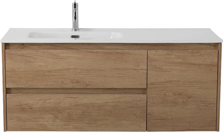Тумба под раковину без столешницы BelBagno Kraft 120 L подвесная, светлое дерево, матовая, из ЛДСП, тумба для ванной, с ящиками, с дверками, с доводчиками