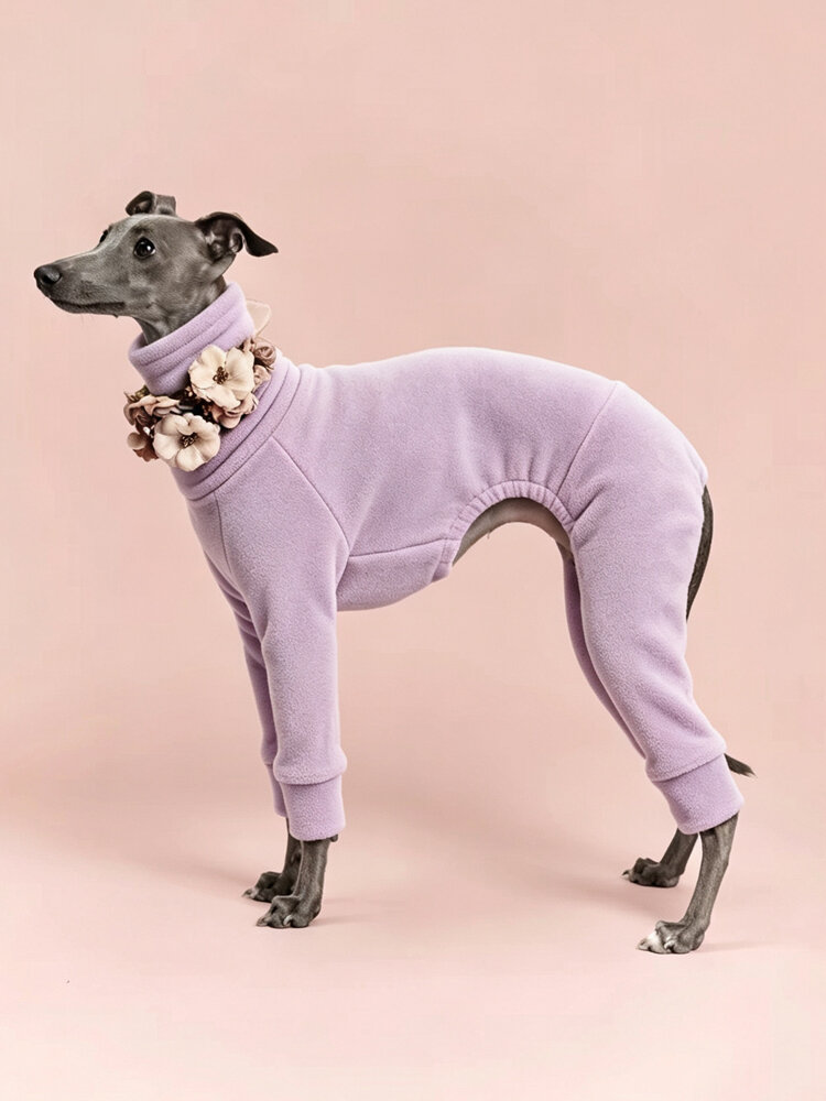 Осенне-зимний комбинезон для собак из фиолетового флиса polar fleece, Уиппет/Левретка/Бедлингтон терьер, Подходит для собак разных размеров, например, с длиной спины от 30см до 59 см