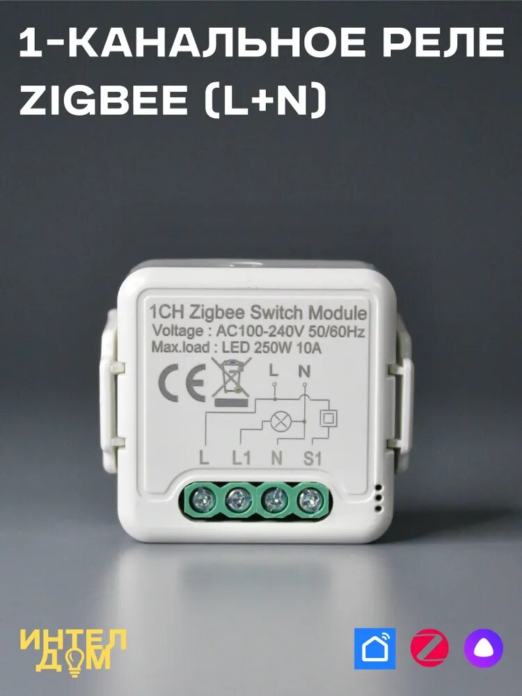 Реле Zigbee 1 канал для умного дома встраиваемый модуль белый TS0001_switch_module