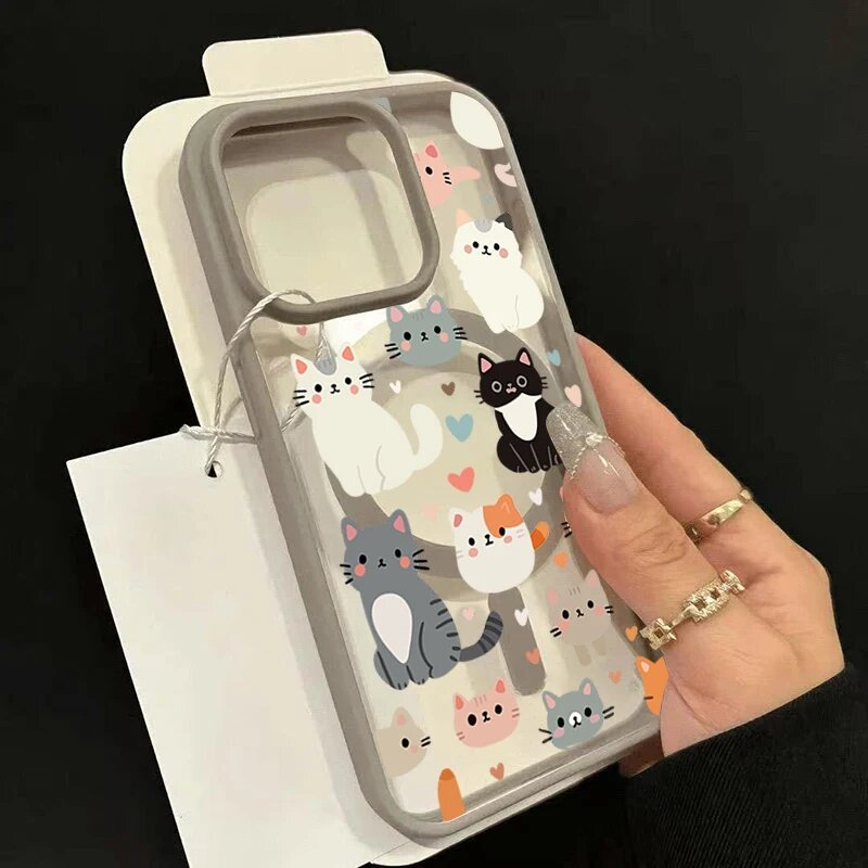 Прозрачный чехол для телефона с милым рисунком кота и сердечка для iPhone 18 Айфон 15, Серый, Серый