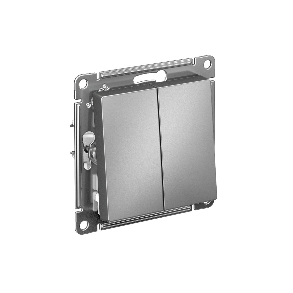 Выключатель двухклавишный Systeme Electric AtlasDesign, 10 А, механизм, быстрозажимные клеммы, сталь