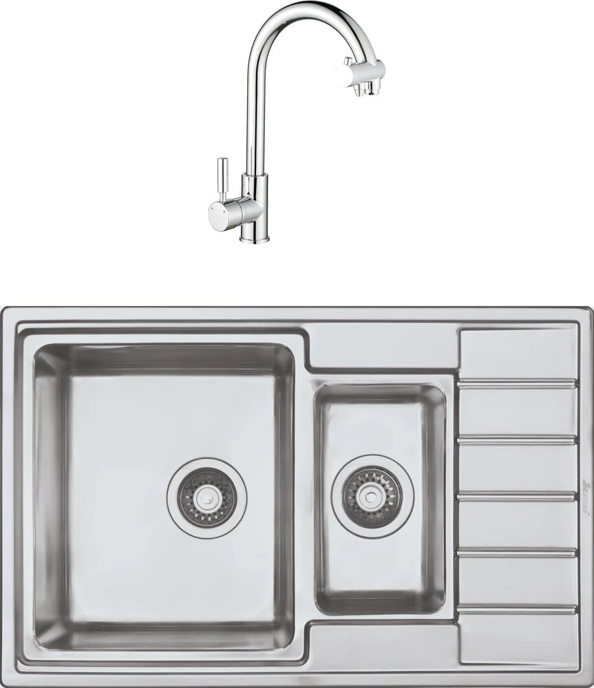 Комплект Мойка Seaman Eco Roma SMR-7850B 78x50, сталь, нержавеющая сталь / Смеситель Barcelone SSL-5226-WP глянцевый хром, латунный