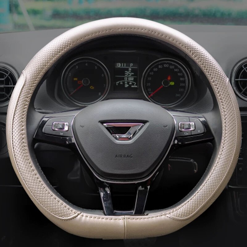 Мягкий кожаный чехол для руля VW Jetta модели VS5 VS7 VS8 VA3 VA7 - Бежевый, без шитья