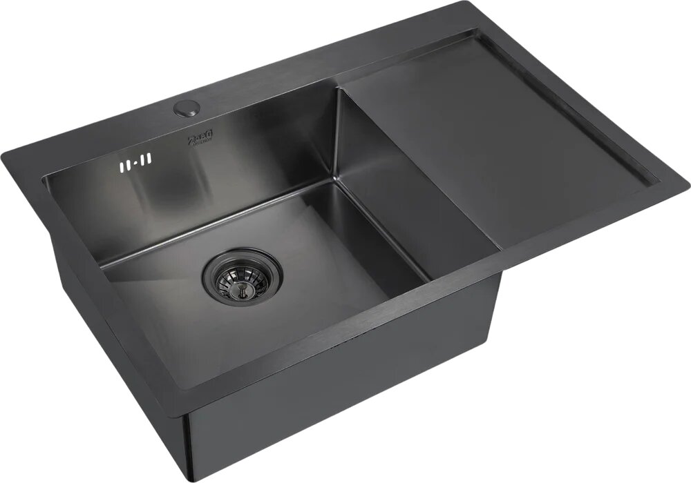Мойка кухонная Zorg Inox PVD 7851 L металлическая, 78x51, прямоугольная, мойка для кухни, с крылом, врезная, черная, под столешницу, серая