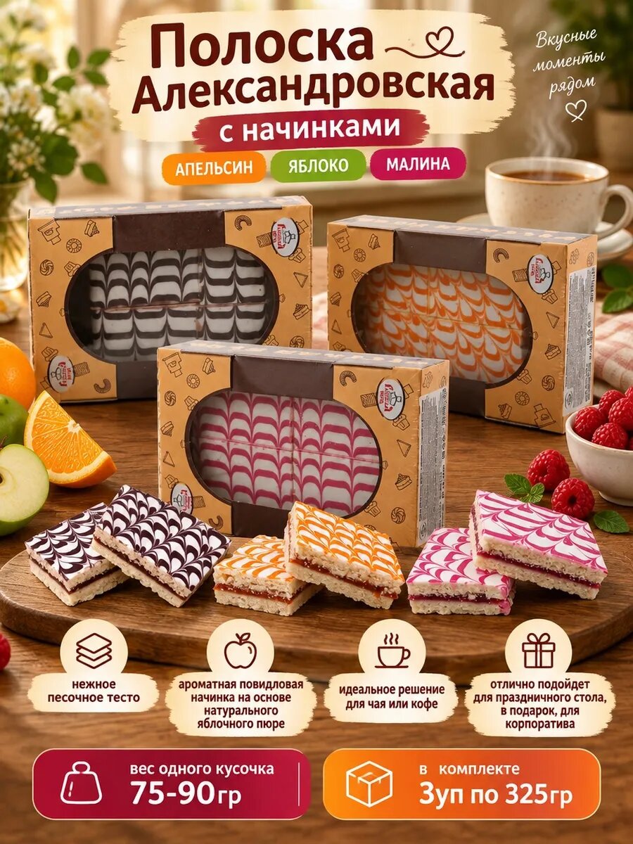 Полоска Александровская апельсин, малина, яблоко,3х325 гр