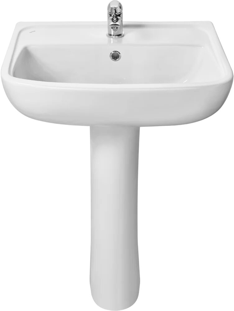 Раковина Santek Лонги 1WH501756 61 с пьедесталом, фарфоровая, раковина для ванной, белая, глянцевая, прямоугольная, со встроенным сливом-переливом