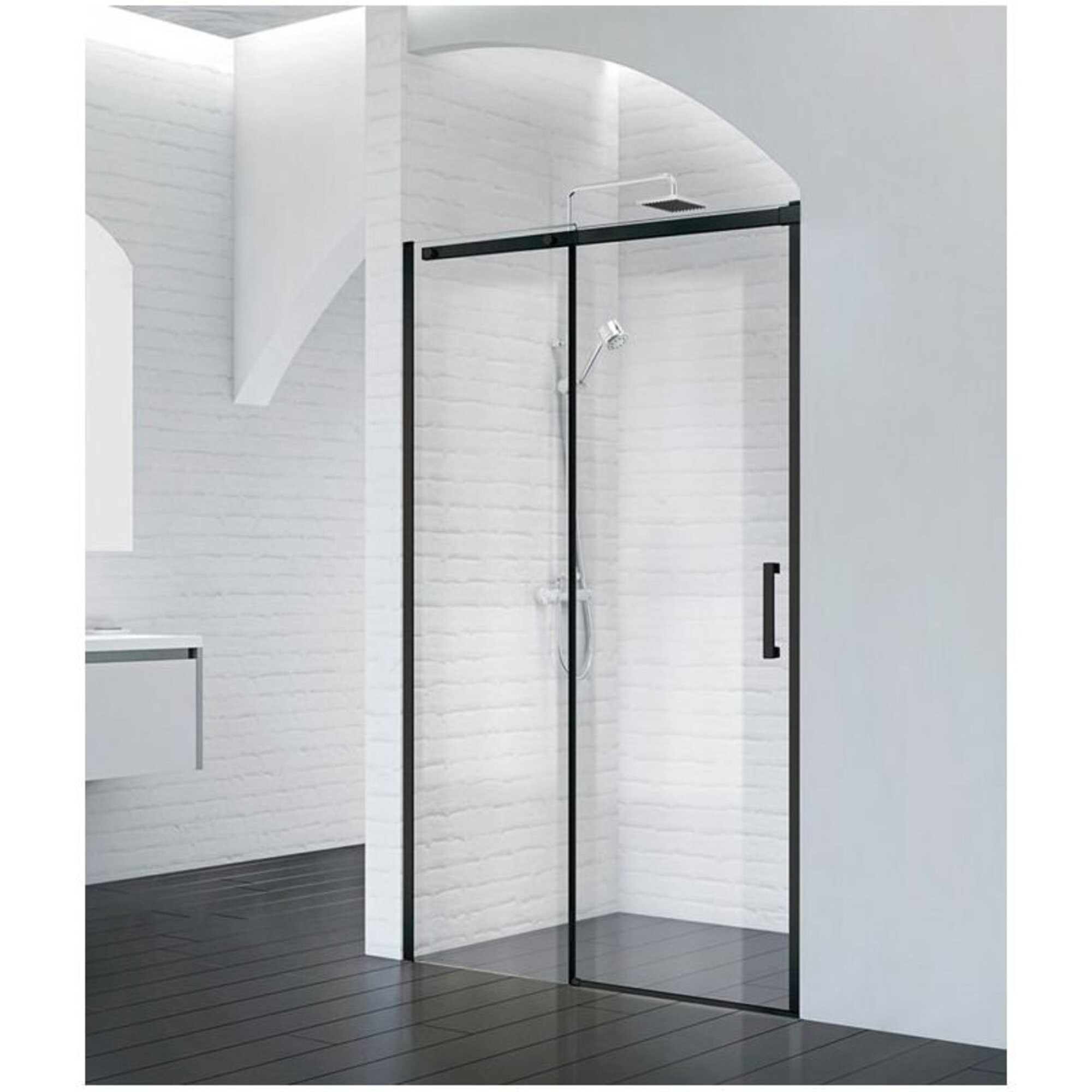 Душевая дверь BelBagno ACQUA-BF-1-120-C-NERO чёрный матовый, стекло прозрачное 8 мм (1200х1950)