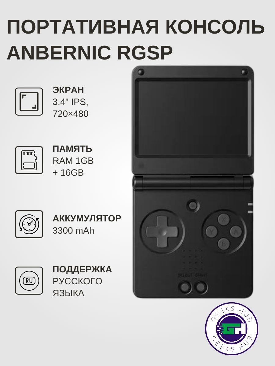 Портативная игровая приставка ANBERNIC RGSP, RAM 1 Гб + 16 Гб, без microSD, графит