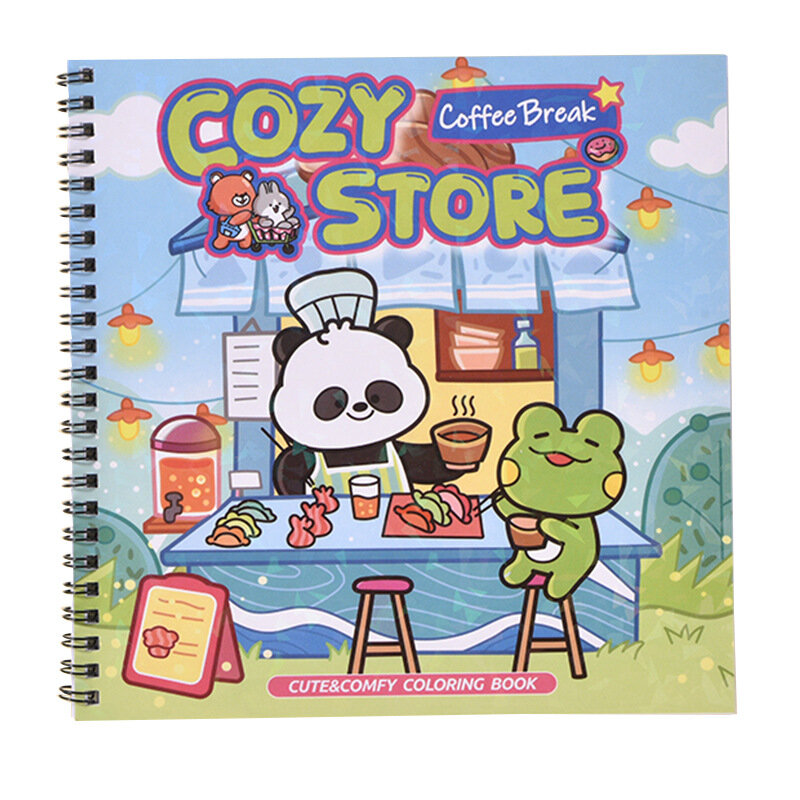 Детская пружинная раскраска Cozy Store Coffee Break с 1 листом ПЭТ пленки 21x21 см, расслабляющая, для рисования