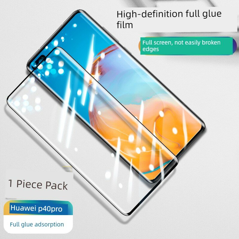 Самоклеящаяся стеклянная пленка для Huawei P40 Pro с полным клеевым покрытием, ультра-прозрачная, кривая кромка, 1 шт.