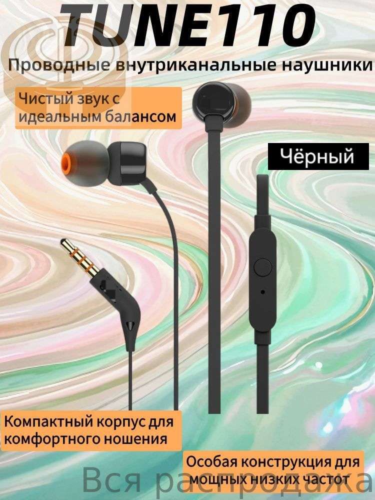 Наушники проводные с микрофоном, 3.5 мм, черный