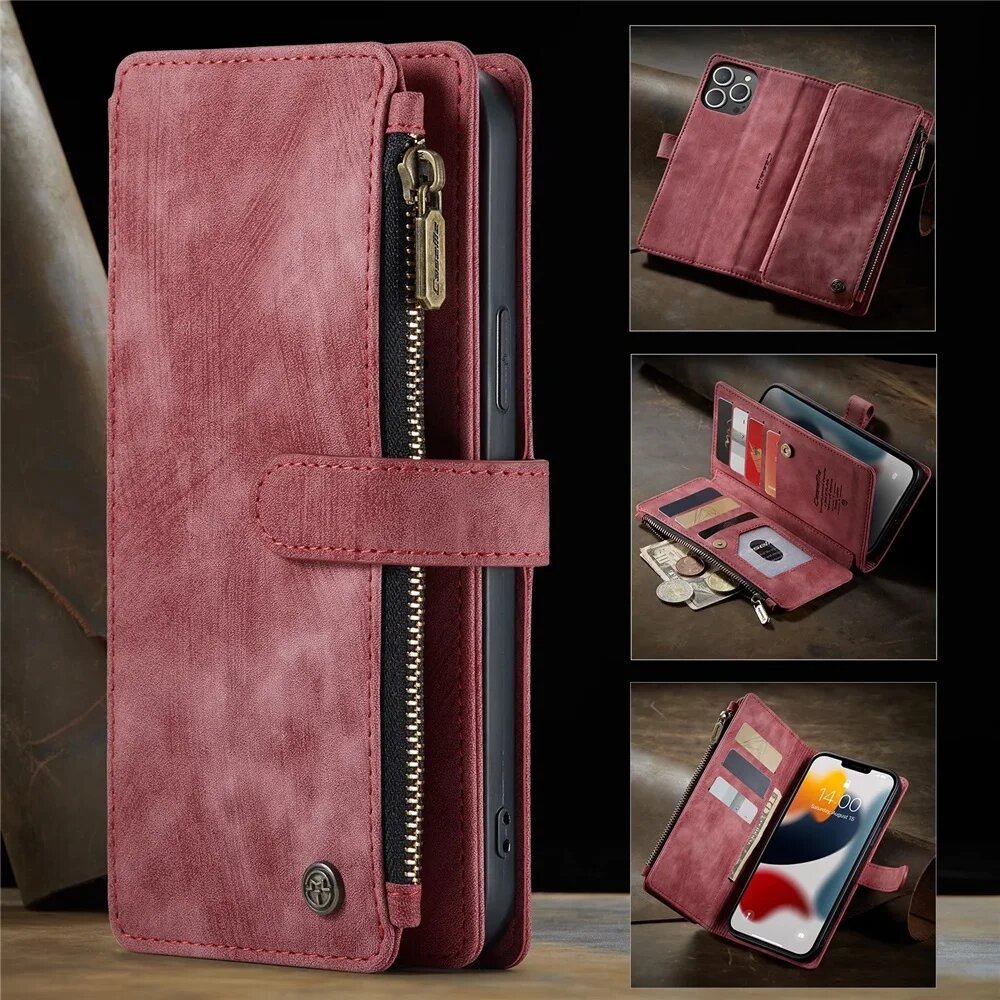Винтажный кожаный чехол-кошелек iPhone 7 8 SE2 SE3 Wine Red
