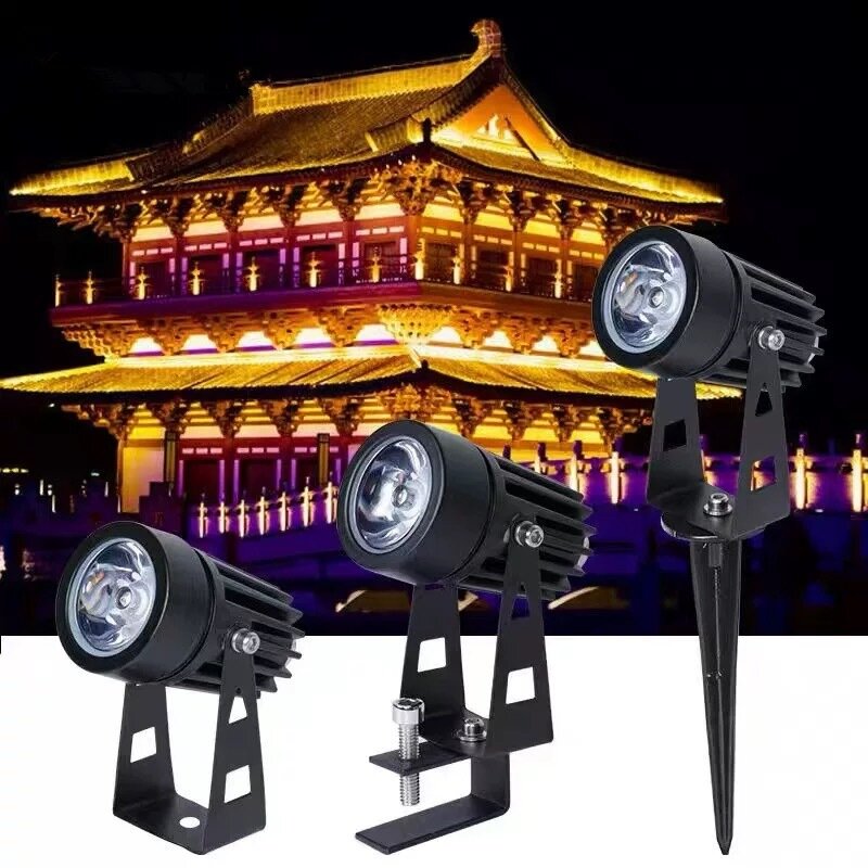 Светодиодный наружный прожектор 3Вт крепление на защелку RGB однотонный свет (4 варианта) влагозащищенный для крыш и