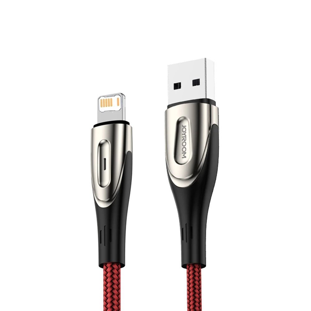 Кабель USB для быстрой зарядки с индикатором LED из цинкового сплава для iPhone 13, 14 Pro 1.2m, Red