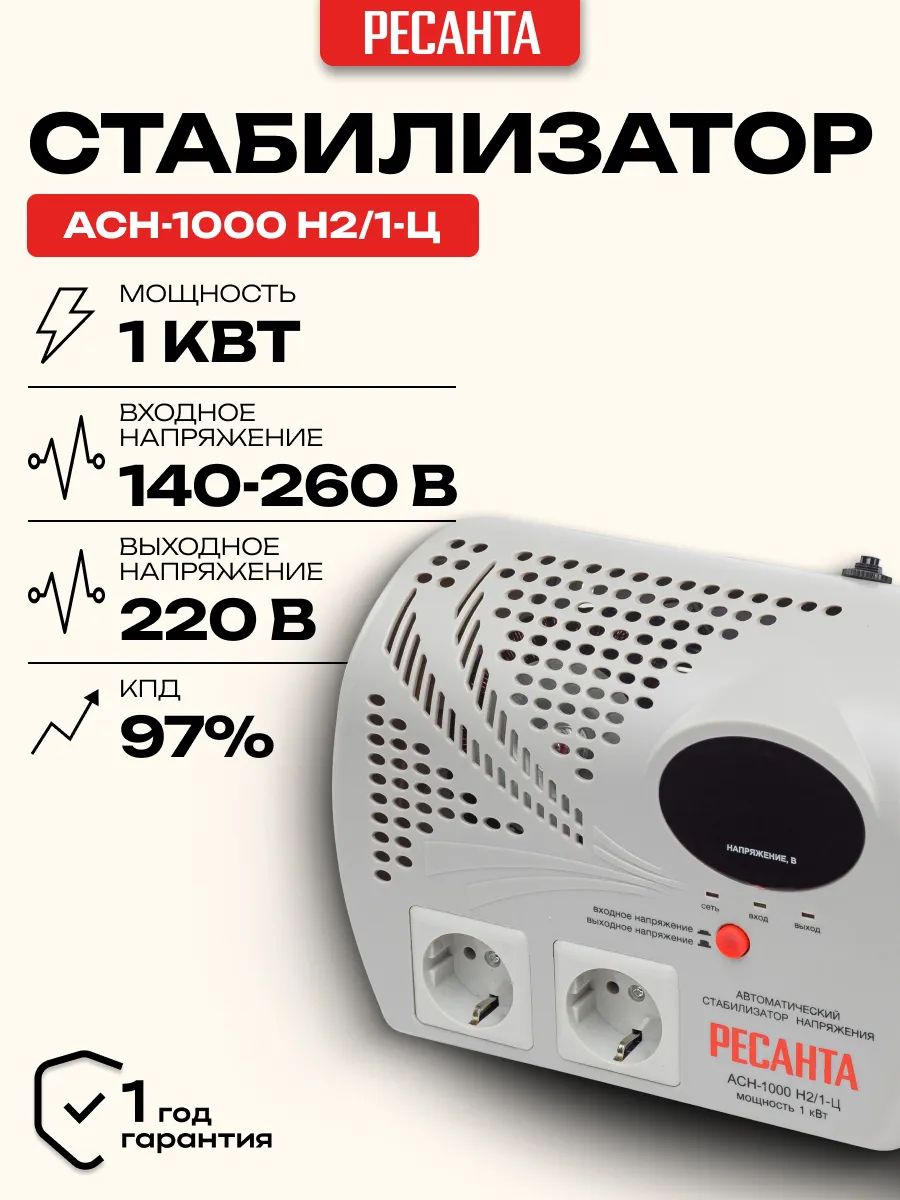 Стабилизатор напряжения Ресанта АСН-1000 Н2/1-Ц, серый