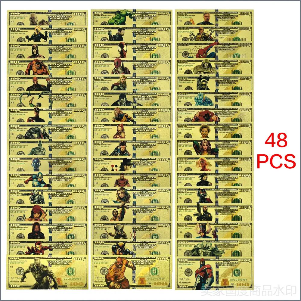 Банкноты из золотой фольги супергероя Marvel 48 шт.-Капитан Америка, Железный человек