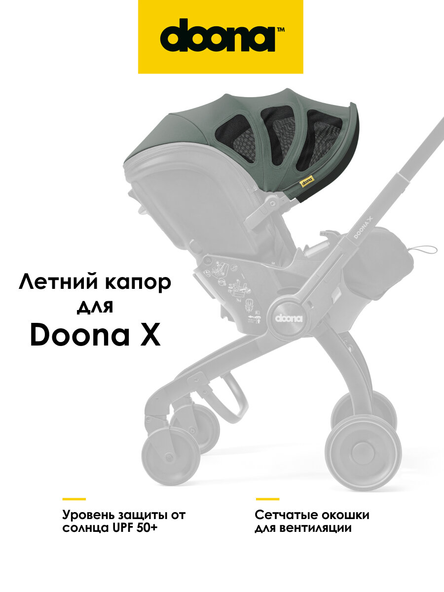 Летний капор Doona X, защита от UV, тканевый, цвет — пыльная мята (Slate Green), с сеткой для вентиляции