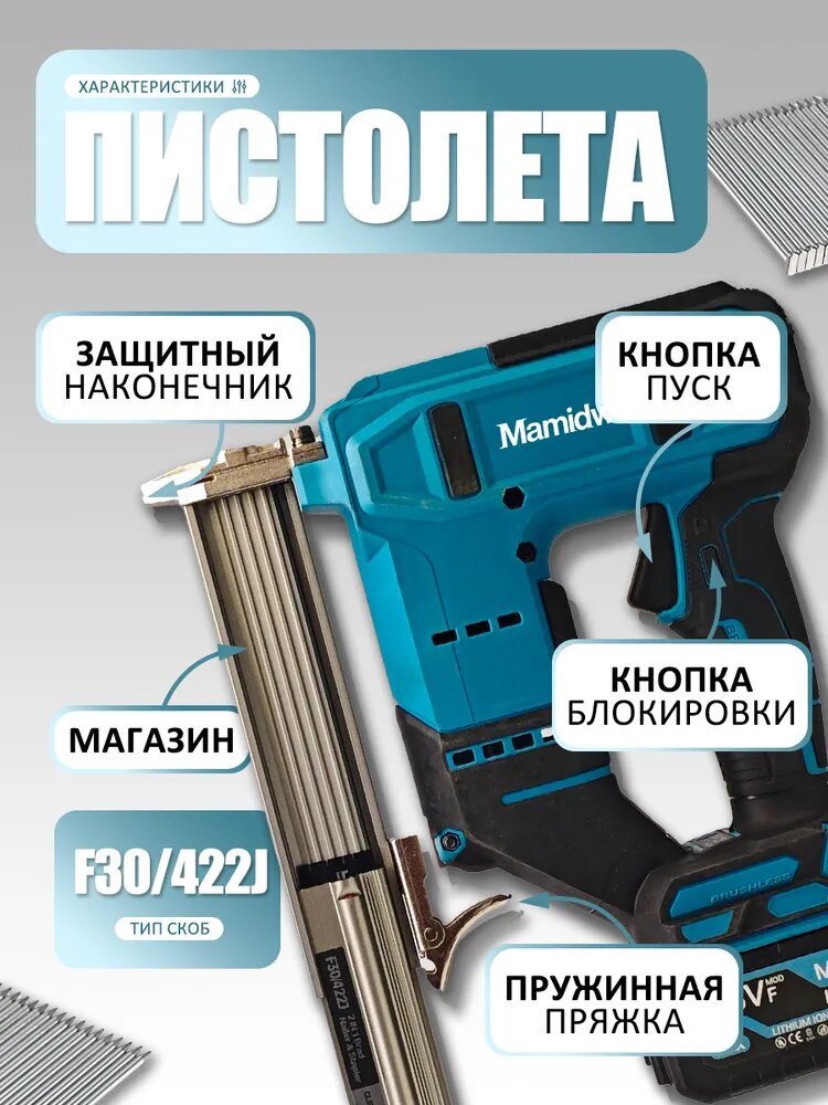 Гвозде-скобозабивной пистолет 2в1 безщеточный аккумуляторный