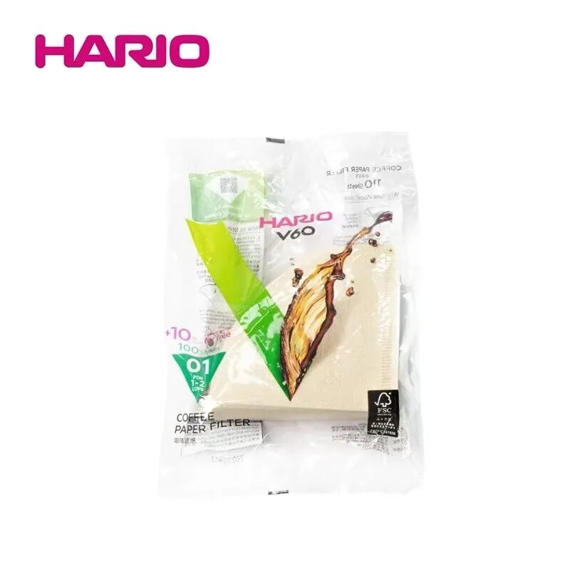 Hario Фильтр для кофе неотбеленные №1, 100 шт