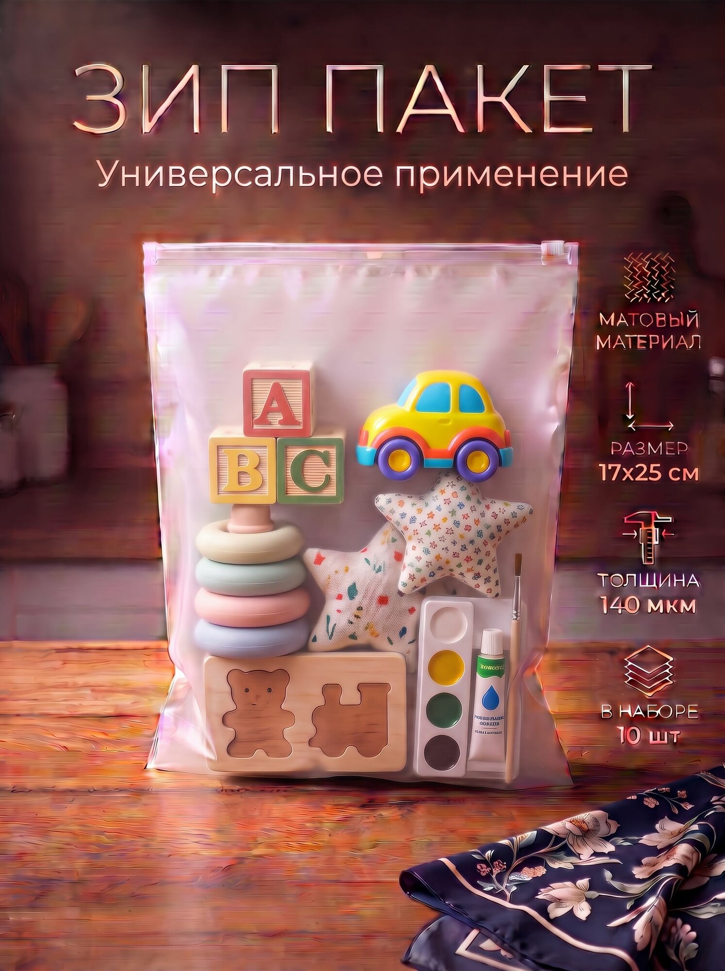 Zip пакеты с бегунком 17x25 10шт