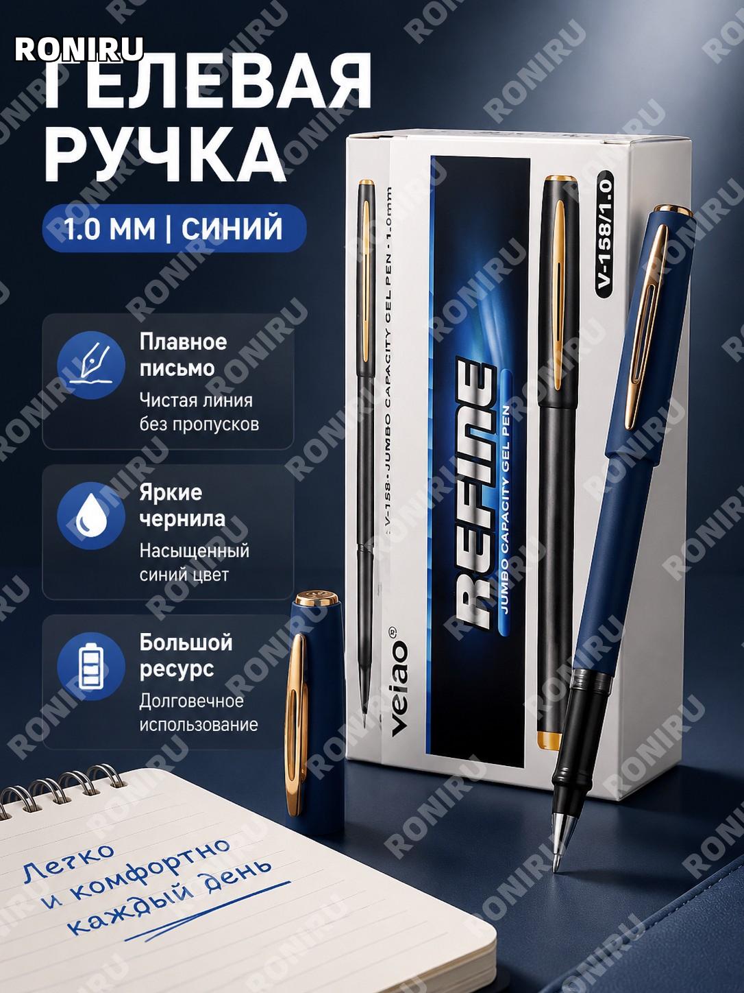 Шариковая ручка 1.0 мм синяя пластиковая, ручка для письма и подписей, деловая канцелярская ручка для офиса и дома