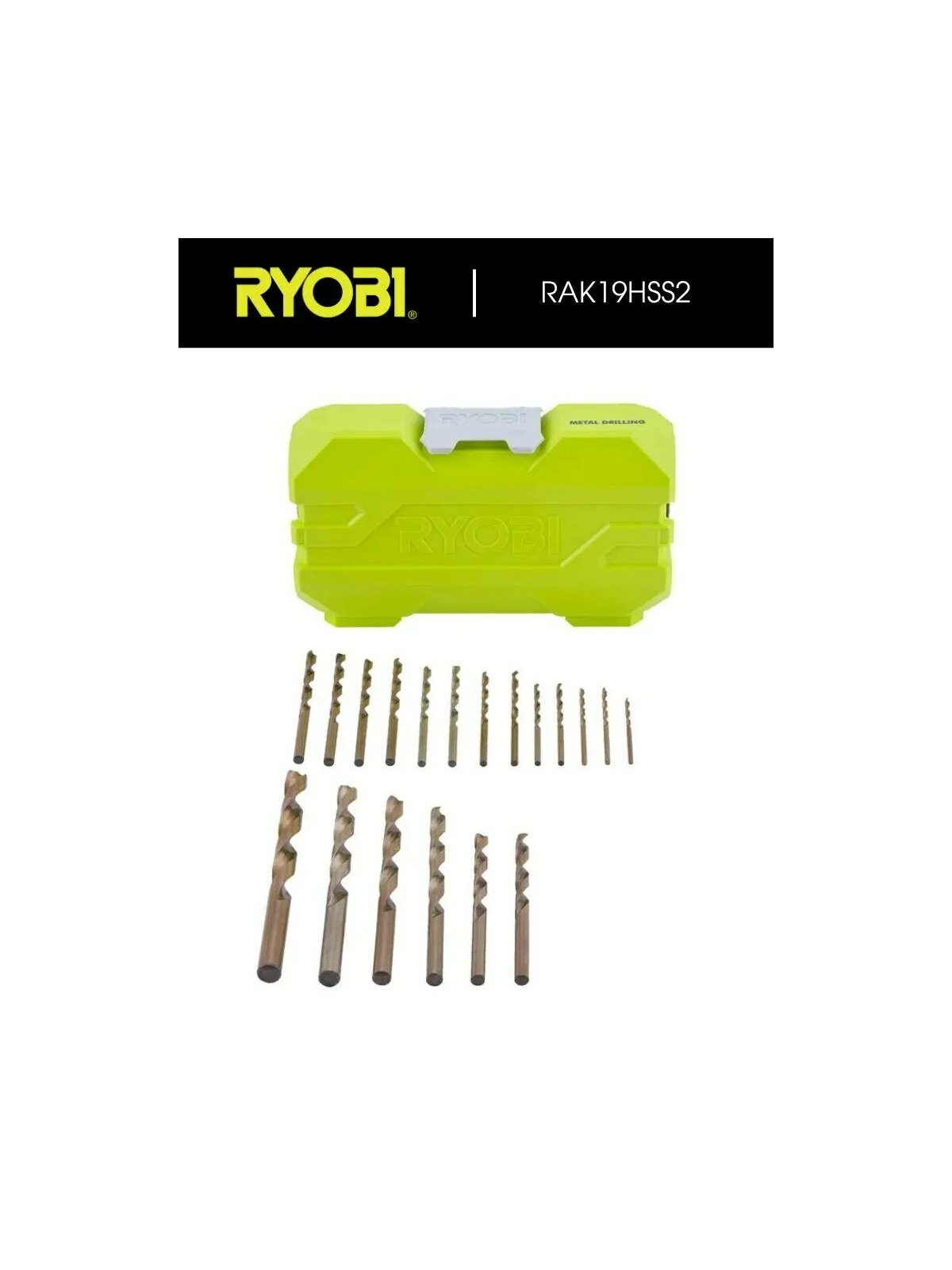 Набор сверл Ryobi RAK19HSS2 HSS по металлу, 19 шт, 110 мм, арт. 5132004390