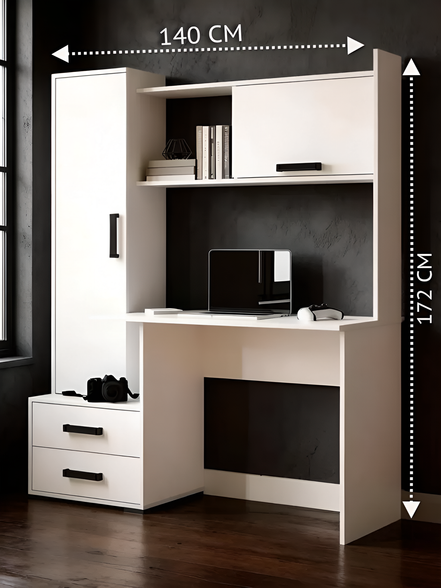 Стол компьютерный с пеналом и ящиками 171,6х140,0х55,0 см, белый
