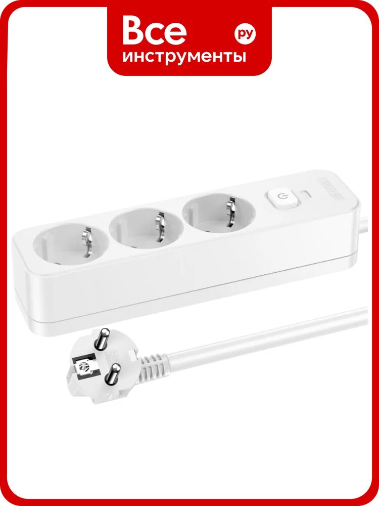 Сетевой удлинитель Perfeo REAL STRIP 2,0м, 3 розетки, 16А, 3500 Вт, белый._ 30025595