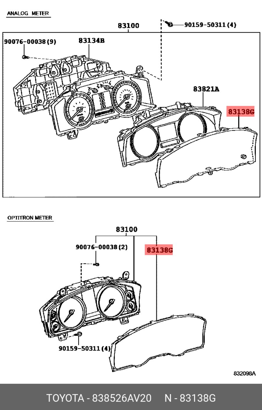 Стекло панели приборов org (TOYOTA 838526AV20)