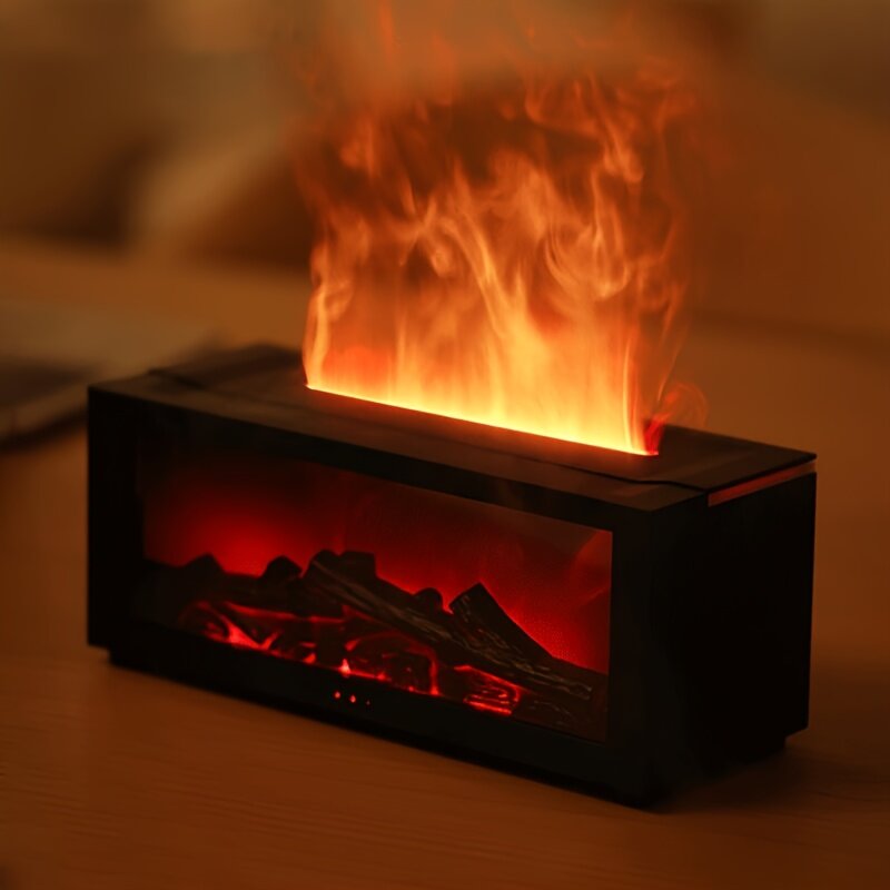 Настенный увлажнитель воздуха с эффектом пламени, USB, 7 цветов подсветки, для спальни и гостиной, черный