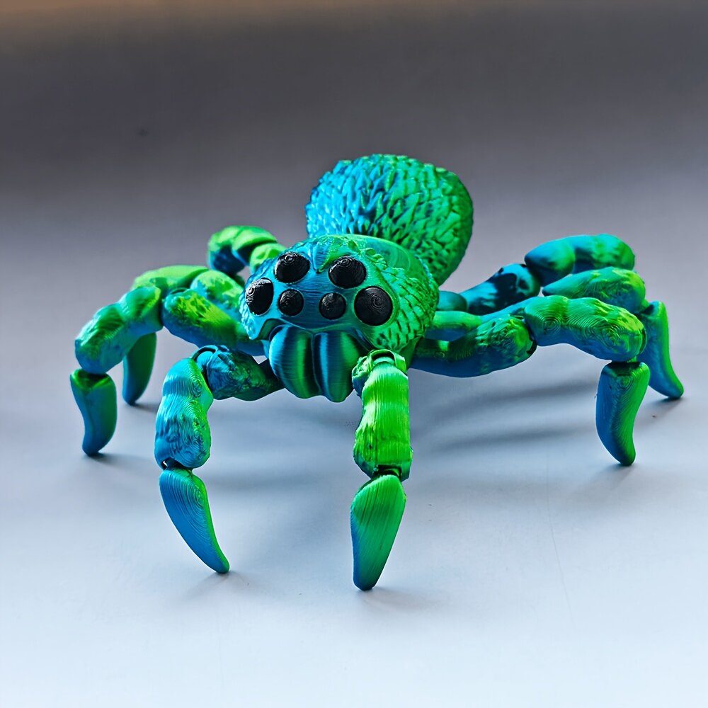 Коллекционная 3D-печатная фигурка паука, полностью подвижная, с сине-зеленым градиентом