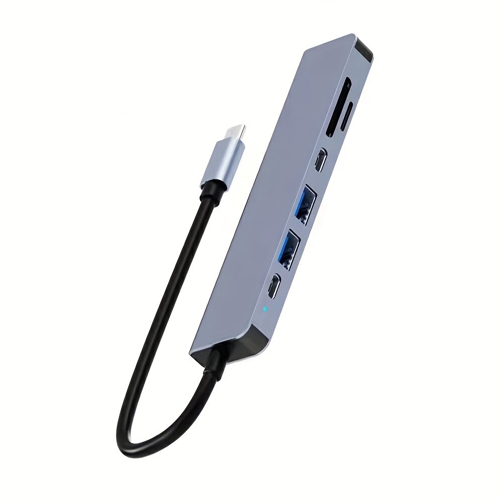 7-в-1 USB-C хаб для MacBook Pro: USB 3.0/2.0, HDTV, PD зарядка, кардридер SD, 7 портов, серый алюминиевый сплав