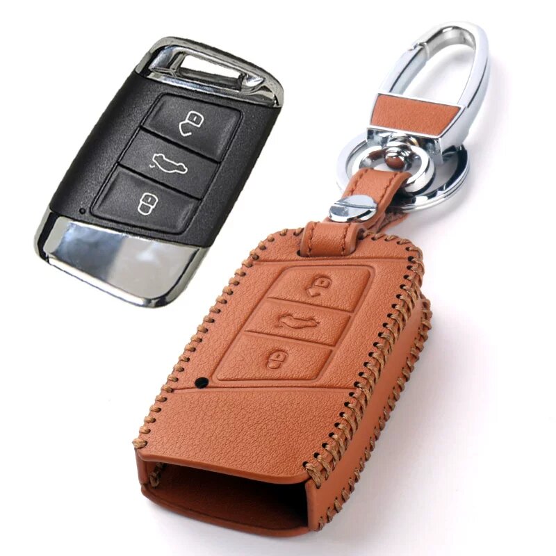 Кожаный чехол для ключа автомобиля Volkswagen Magotan B6/B7/B8 и CC, стиль C, однокнопочная система, коричневый