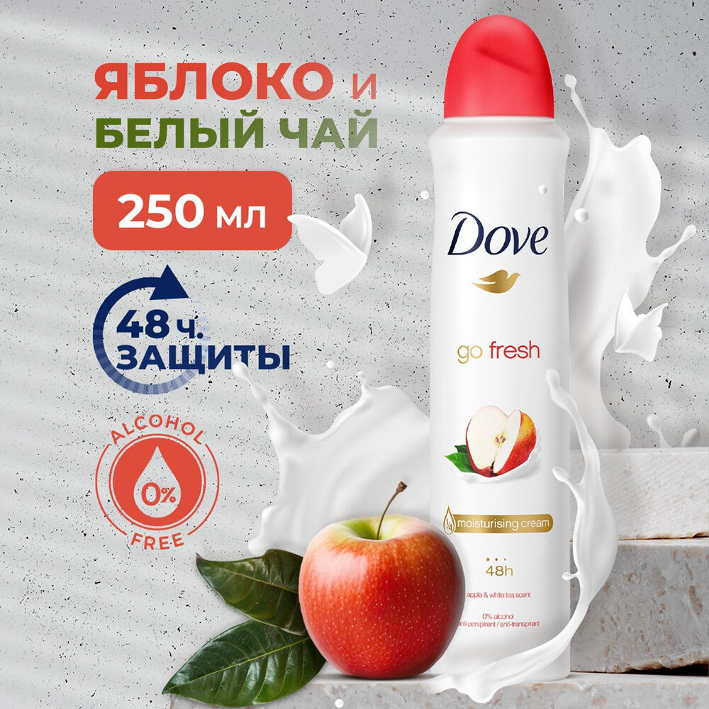 Дезодорант Dove "Apple&White Tea", 250ml, спрей, защита 48 ч, для чувствительной кожи
