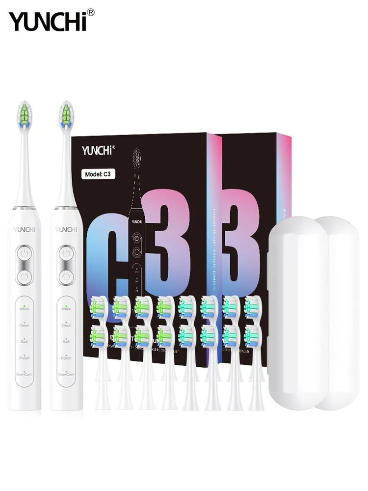 YUNCHI Электрическая зубная щетка YCDZ-C3, 2 шт, 16 насадок, 5 режимов