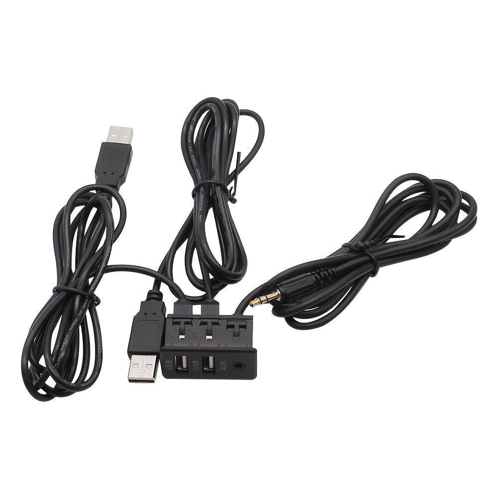 Универсальный автомобильный двойной USB + AUX зарядный разъем, розетка с выключателем, черный