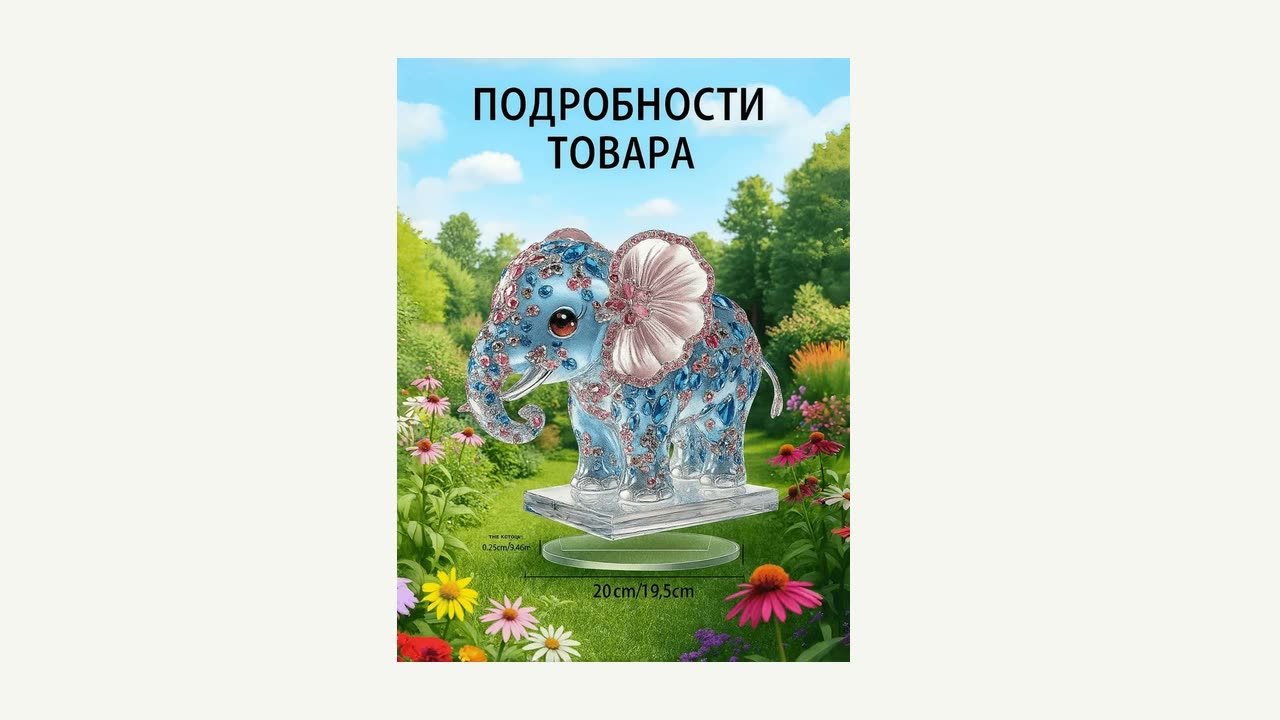Садовая фигурка Слон со стразами Голубой пластик 20x19, 5 см — фото 1