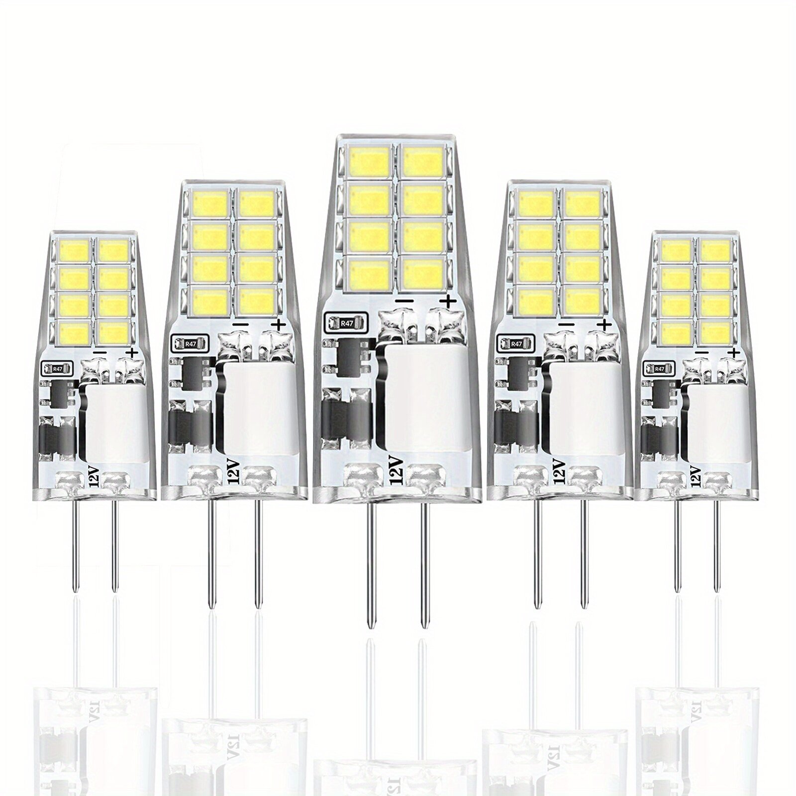 Лампочки G4 LED 5 шт, холодный белый свет, 12V, без мерцания, для подвесных светильников, хрустальных ламп, зеркал
