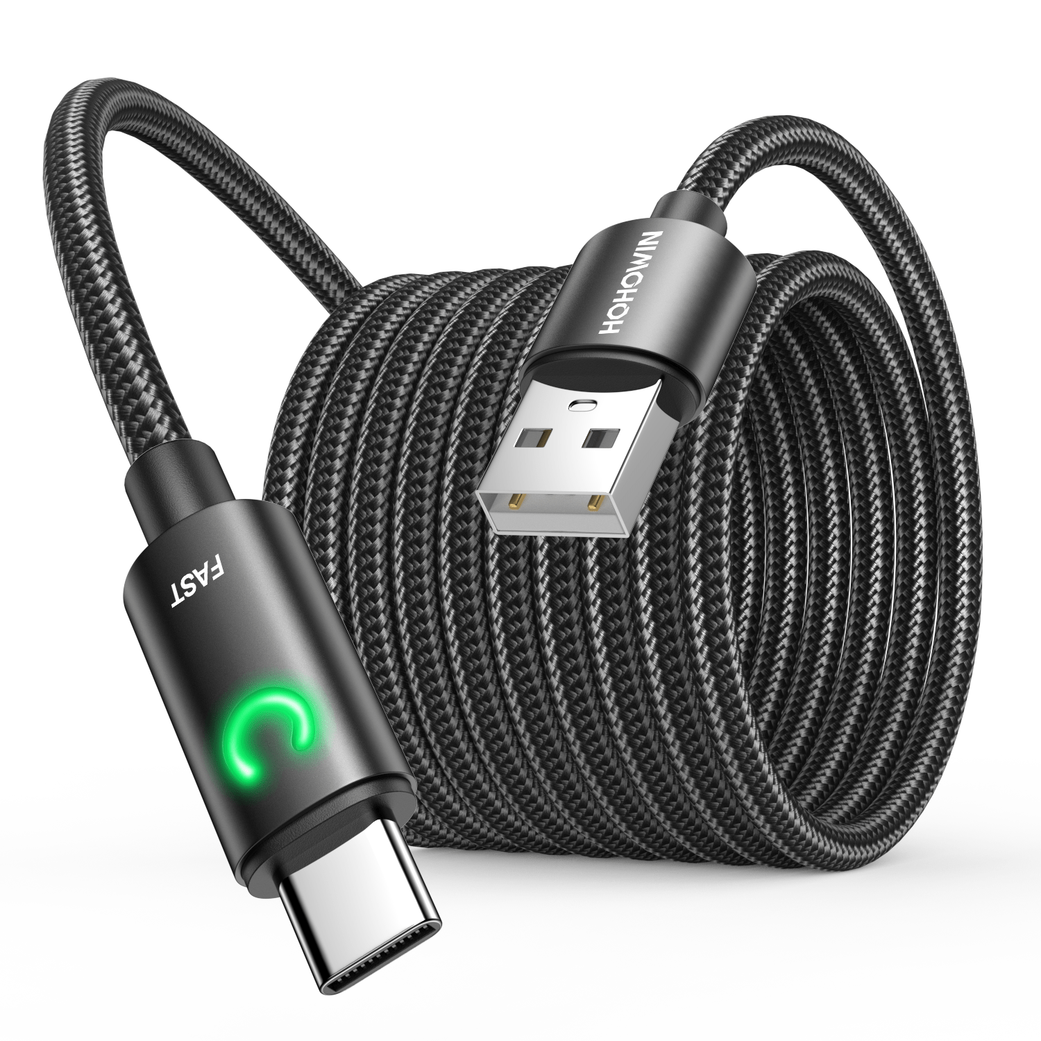 USB Type-C кабель для быстрой зарядки с подсветкой, 1 м (3.3 ft), черный, для iPhone 15/16/17, Samsung, Google, LG, OnePlus, Xiaomi и других