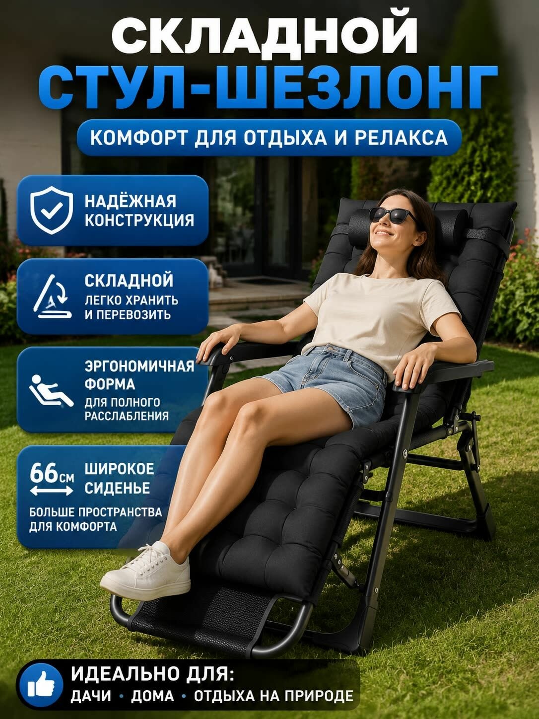 Складной стул, портативный, повседневный, чёрный для дома полиэстер дышащий