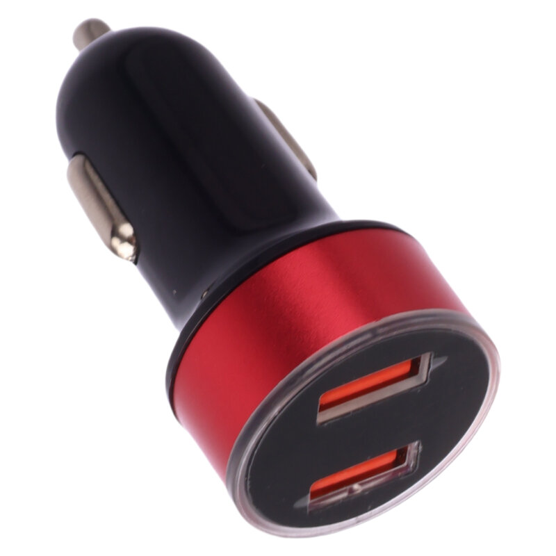 Красное автомобильное зарядное устройство с двумя USB портами, быстрая зарядка, LCD вольтметр, 31A, 12-24V