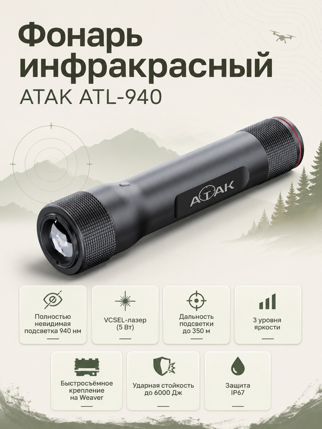 Фонарь инфракрасный ATAK ATL-940