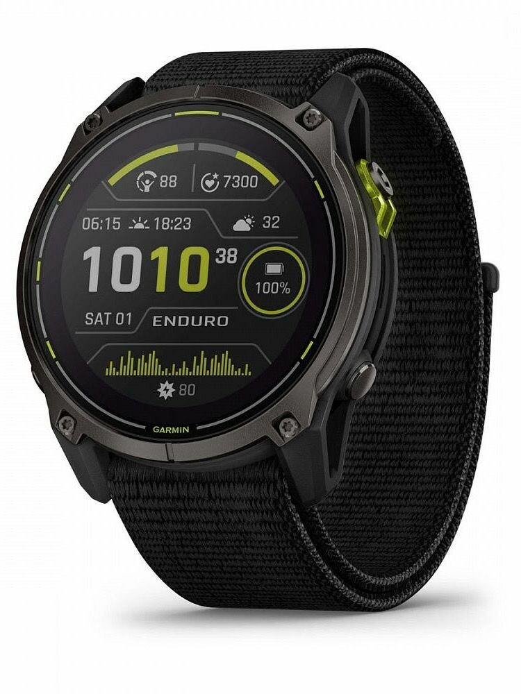 Смарт-часы Garmin Enduro 3, с черным титановым безелем DLC, черным нейлоновым ремешком UltraFit