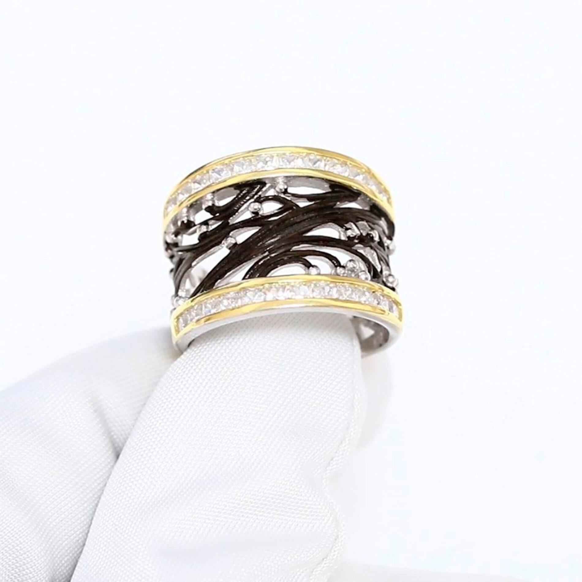 Кольцо, серебро, 925 проба, золочение, фианит